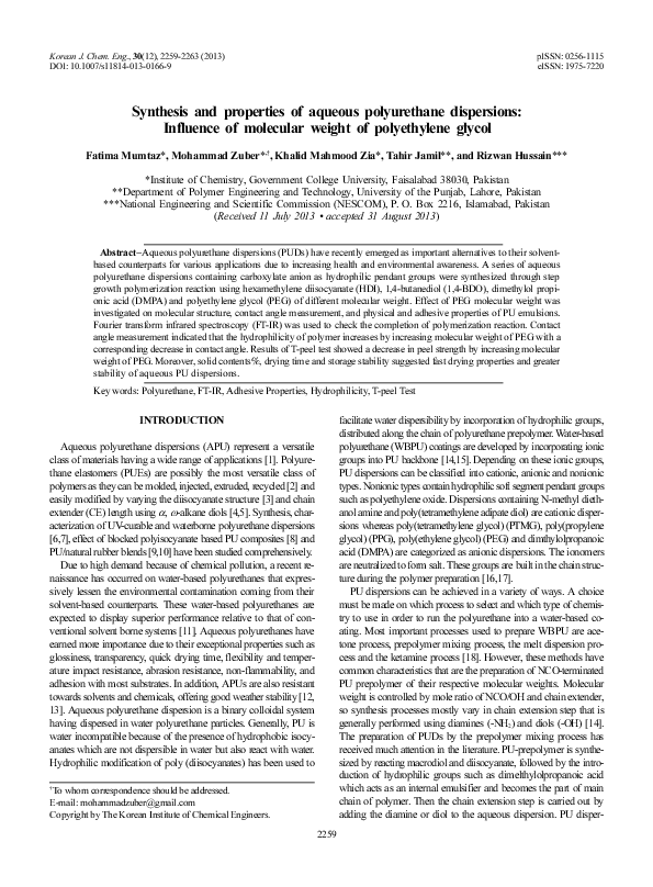 (PDF) Synthesis and Properties of Aqueous Polyurethane/Polytert ...