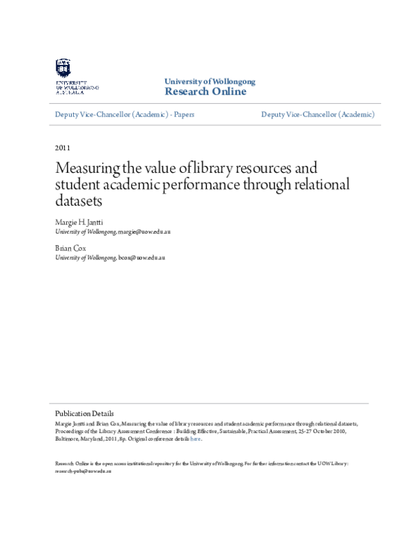 (PDF) Measuring the Value of Library Resources and Student Academic ...
