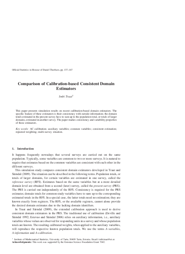 (PDF) Comparison of Calibration-based Consistent Domain Estimators
