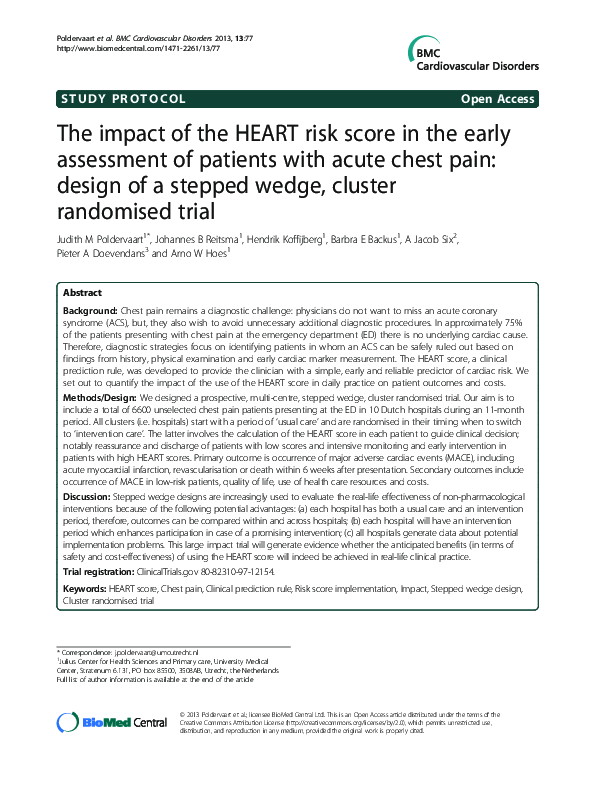 (PDF) The impact of the HEART risk score in the early assessment of ...