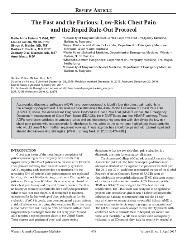(PDF) The Fast and the Furious: Low-Risk Chest Pain and the Rapid Rule ...