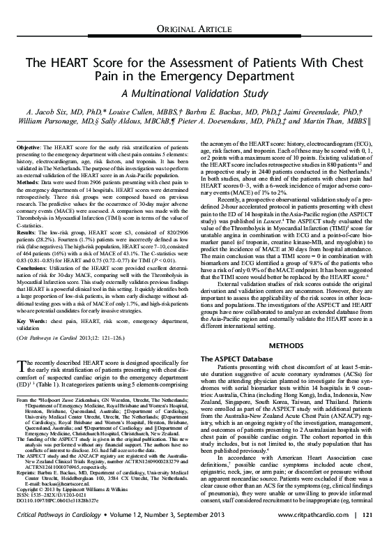 (PDF) The HEART Score for the Assessment of Patients With Chest Pain in ...