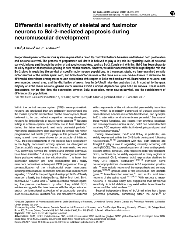 (PDF) Differential sensitivity of skeletal and fusimotor neurons to Bcl ...