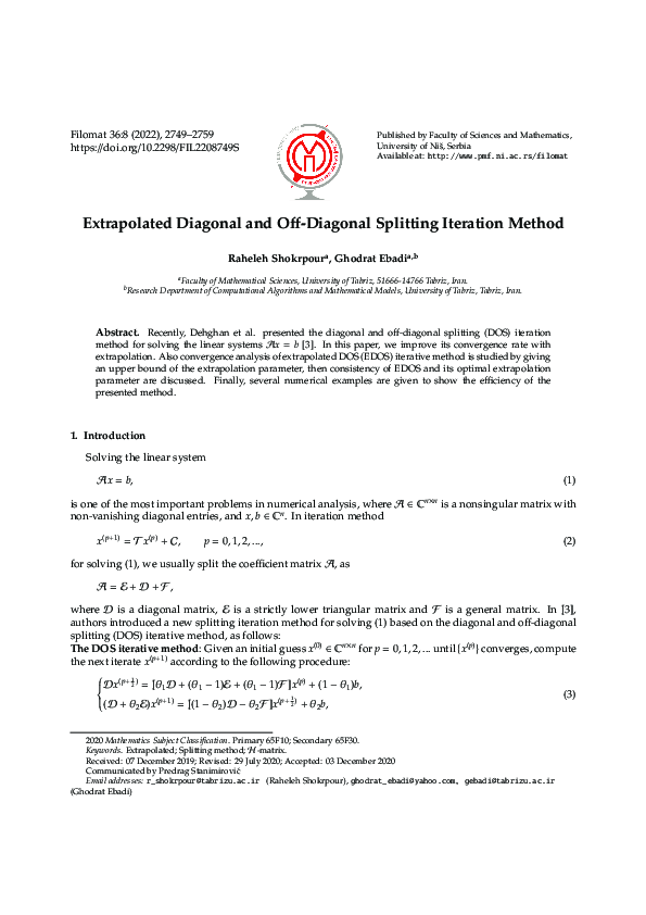 (PDF) Extrapolated diagonal and off-diagonal splitting iteration method