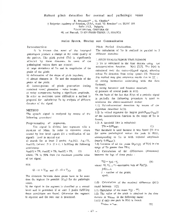 Pdf Robust Pitch Detection For Normal And Pathologic Voice