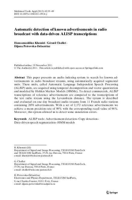 (PDF) Automatic detection of known advertisements in radio broadcast ...