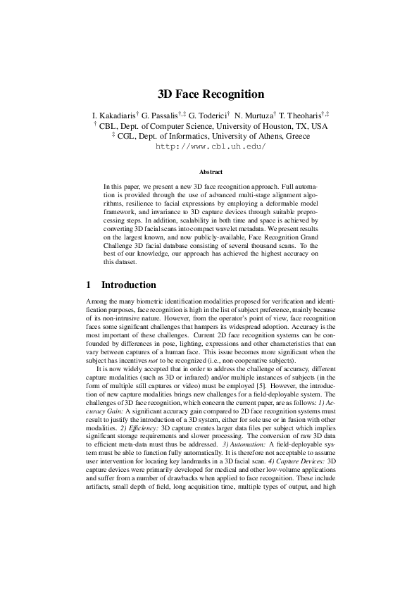 Pdf 3d Face Recognition
