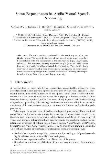 (PDF) Some Experiments in Audio-Visual Speech Processing