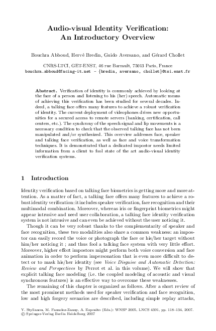 (PDF) Audio-visual Identity Verification: An Introductory Overview