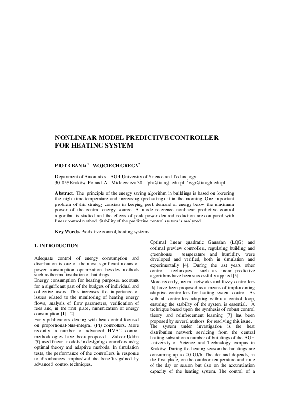 (PDF) Nonlinear model predictive controller for heating system