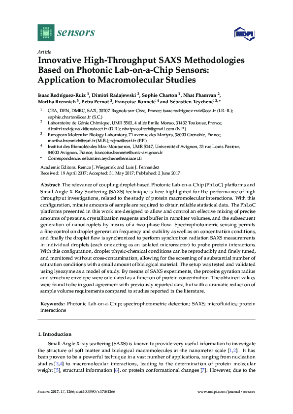 (PDF) Innovative High-Throughput SAXS Methodologies Based on Photonic ...