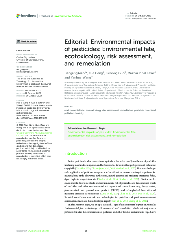 (PDF) Editorial: Environmental impacts of pesticides: Environmental ...