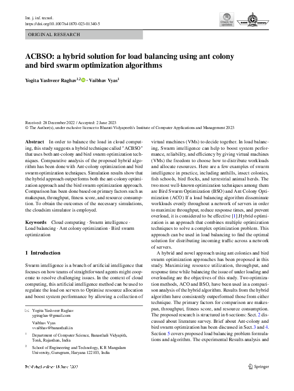 (PDF) ACBSO: a hybrid solution for load balancing using ant colony and bird swarm optimization ...