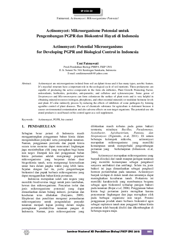 (PDF) Actinomycet: Mikroorganisme Potensial untuk Pengembangan PGPR dan Biokontrol Hayati di ...