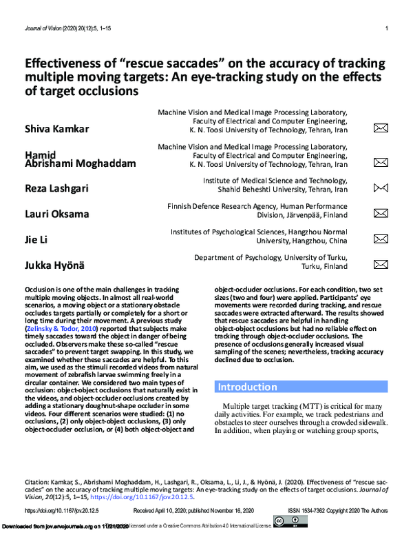 (PDF) Effectiveness of “rescue saccades” on the accuracy of tracking multiple moving targets: An ...