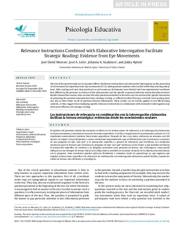 (PDF) Relevance Instructions Combined with Elaborative Interrogation ...