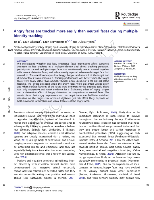 (PDF) Angry faces are tracked more easily than neutral faces during multiple identity tracking