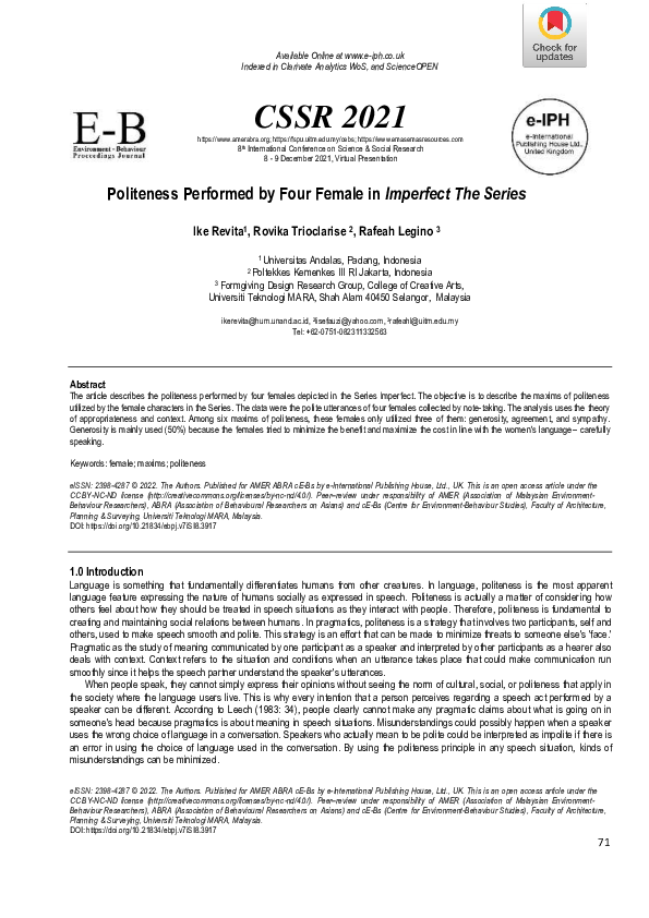 (PDF) Politeness Performed by Four Female in 'Imperfect The Series