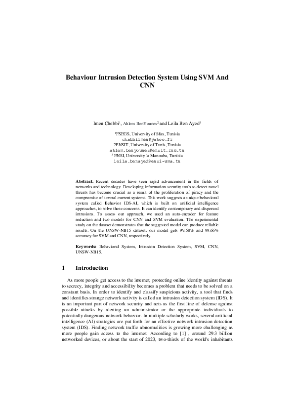 (PDF) Behaviour Intrusion Detection System Using SVM And CNN