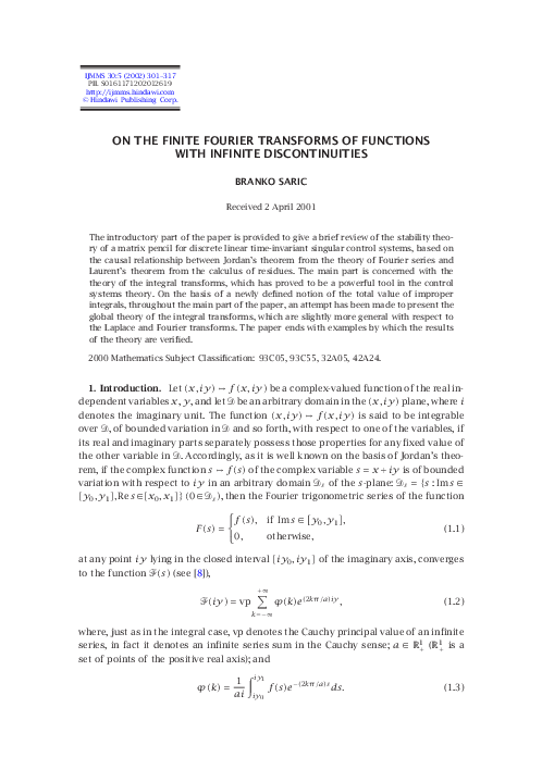 (PDF) On the finite Fourier transforms of functions with infinite ...