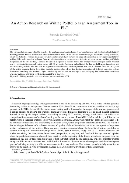 (PDF) An Action Research on Writing Portfolio as an Assessment Tool in ELT