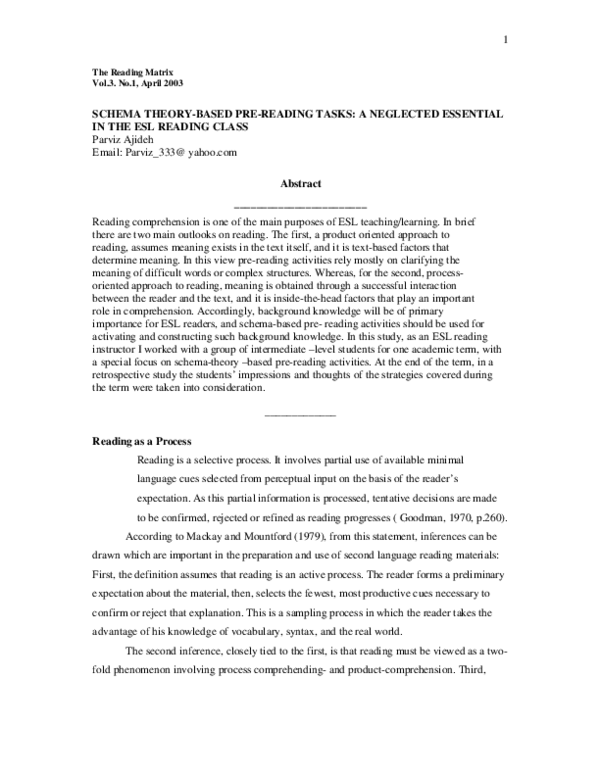 (PDF) Schema theory-based pre-reading tasks: A neglected essential in ...