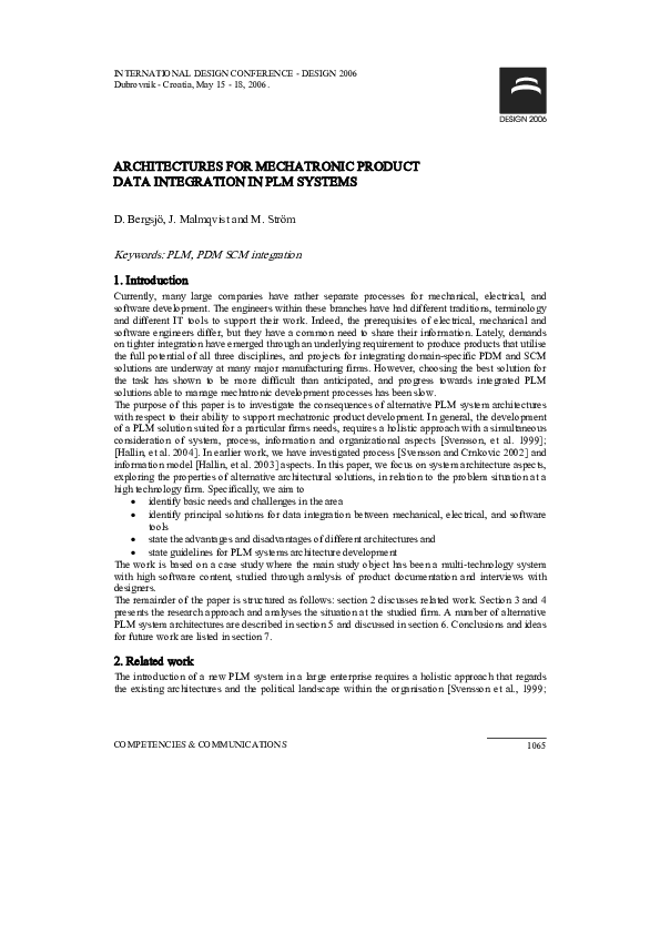 (PDF) Architectures for mechatronic product data integration in PLM systems