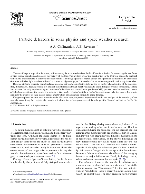 (PDF) Particle detectors in solar physics and space weather research