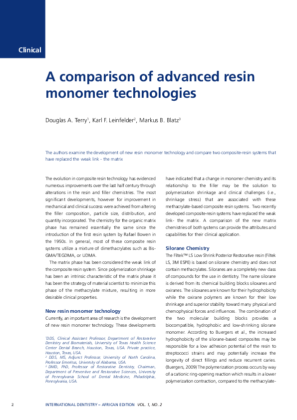 (PDF) A comparison of advanced resin monomer technologies