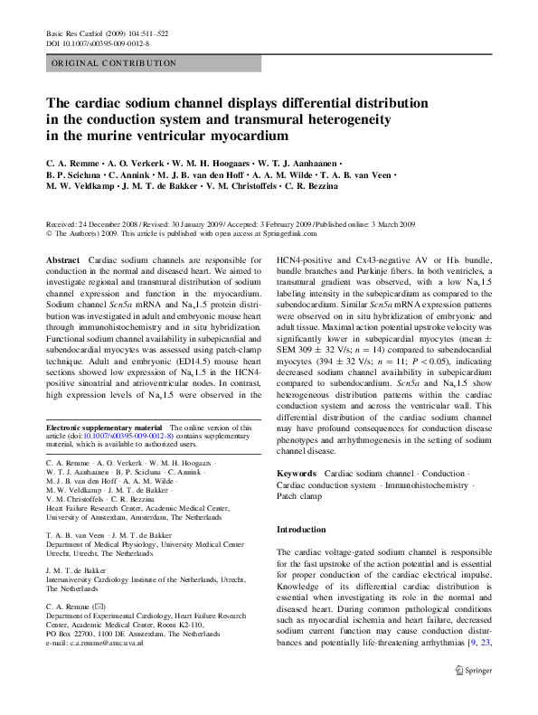 (PDF) The cardiac sodium channel displays differential distribution in ...