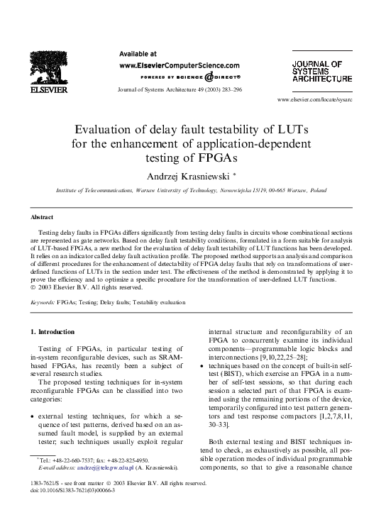 (PDF) Evaluation of delay fault testability of LUTs for the enhancement ...