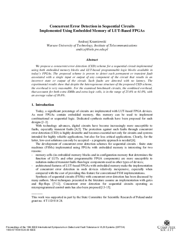 (PDF) Concurrent error detection in sequential circuits implemented using FPGAs with embedded ...