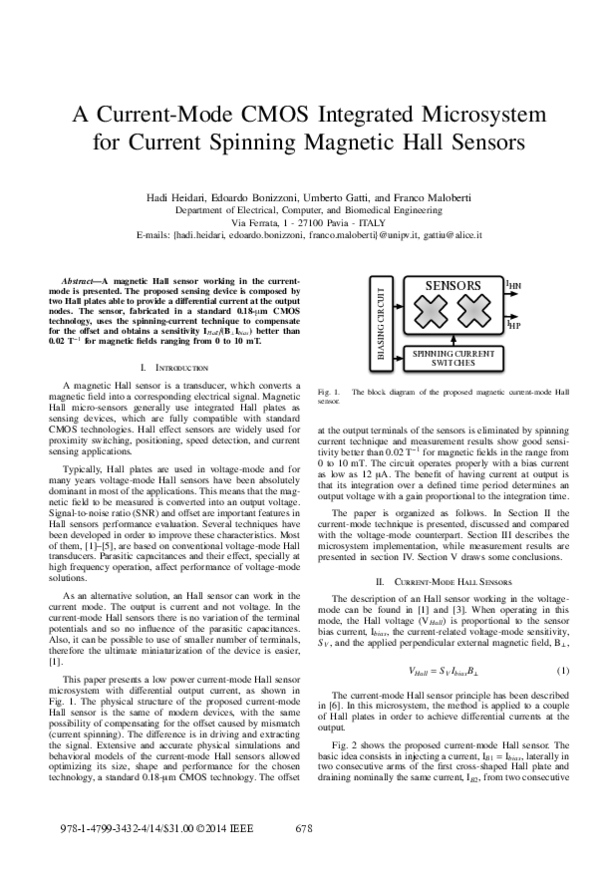 (PDF) A current-mode CMOS integrated microsystem for current spinning magnetic hall sensors