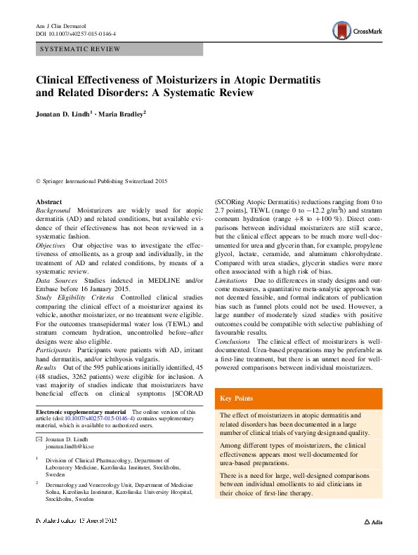 (PDF) Clinical Effectiveness of Moisturizers in Atopic Dermatitis and Related Disorders: A ...
