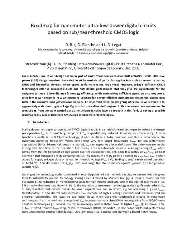 (PDF) Roadmap for nanometer ultra-low-power digital circuits based on sub/near-threshold CMOS logic
