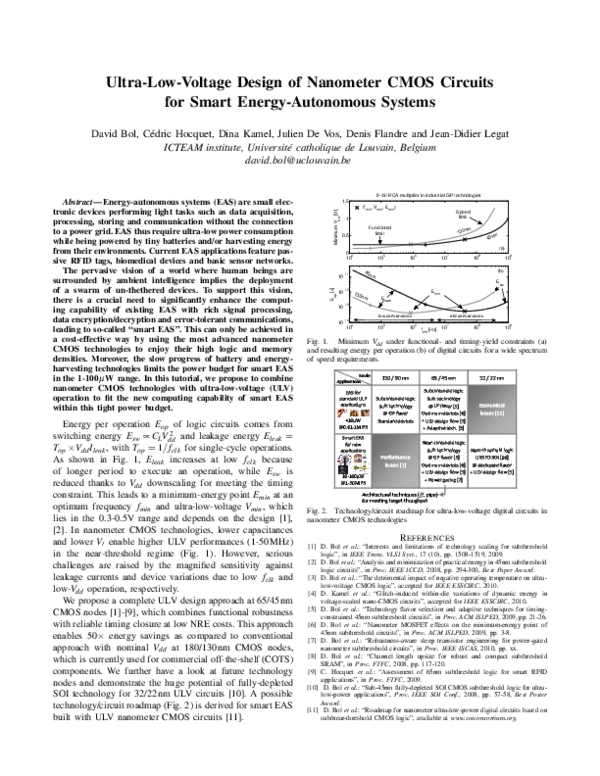 Pdf Ultralow Voltage Design Of Nanometer Cmos Circuits For Smart