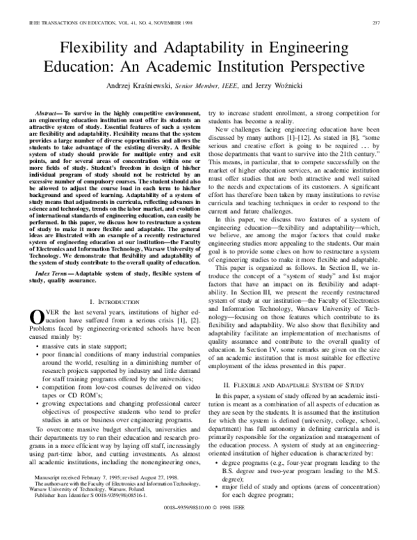 (PDF) Flexibility and adaptability in engineering education: an ...