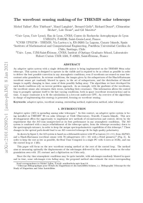 (PDF) The wavefront sensing making-of for THEMIS solar telescope | Gil ...