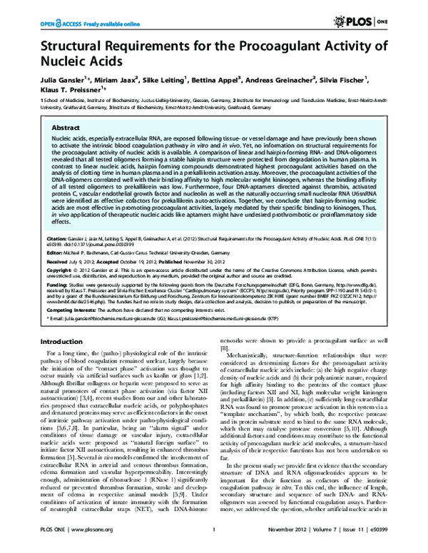 (PDF) Structural Requirements for the Procoagulant Activity of Nucleic ...