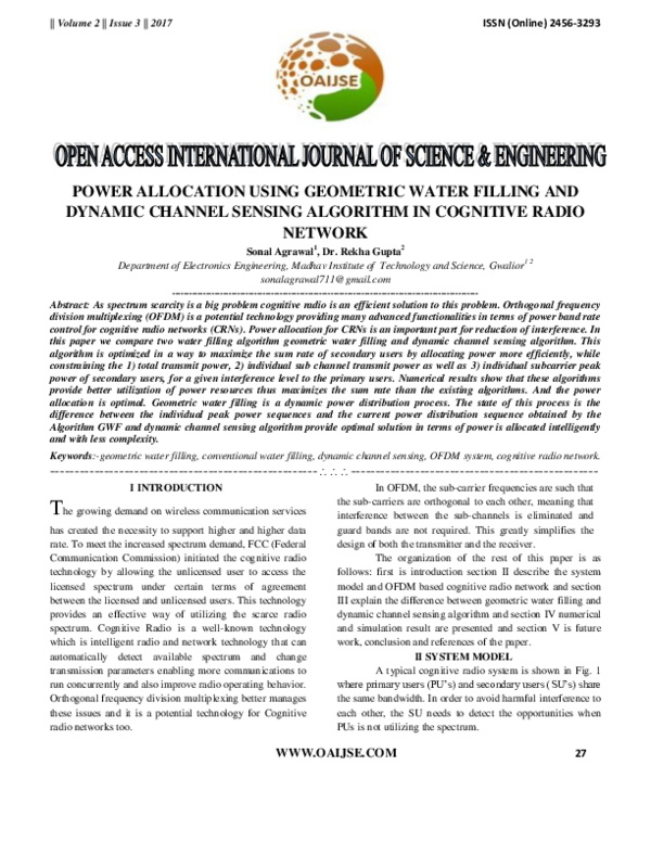 (PDF) Power Allocation Using Geometric Water Filling and Dynamic Channel Sensing Algorithm in ...