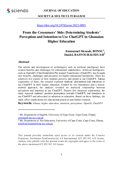 (PDF) From the Consumers’ Side: Determining Students’ Perception and Intention to Use ChatGPT in ...