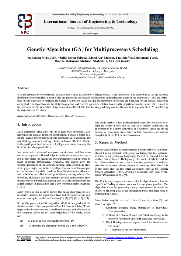 (PDF) Genetic Algorithm (GA) for Multiprocessors Scheduling