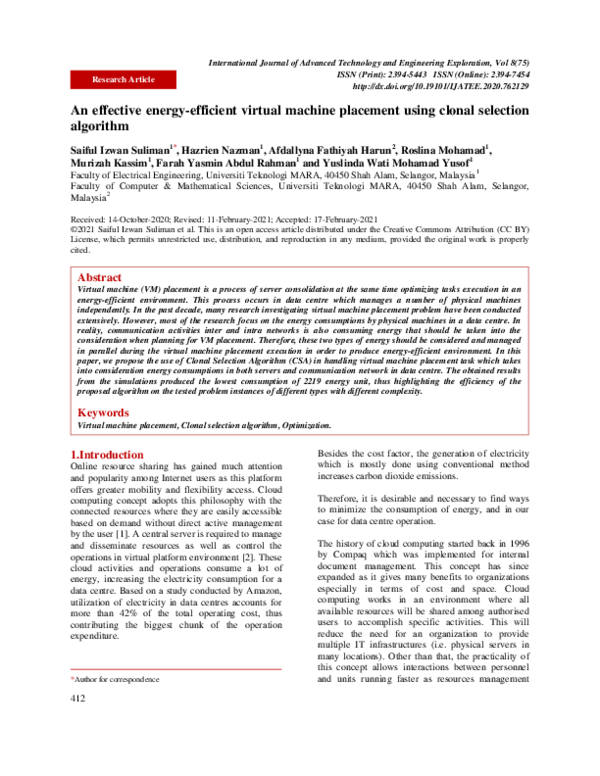 (PDF) An effective energy-efficient virtual machine placement using clonal selection algorithm