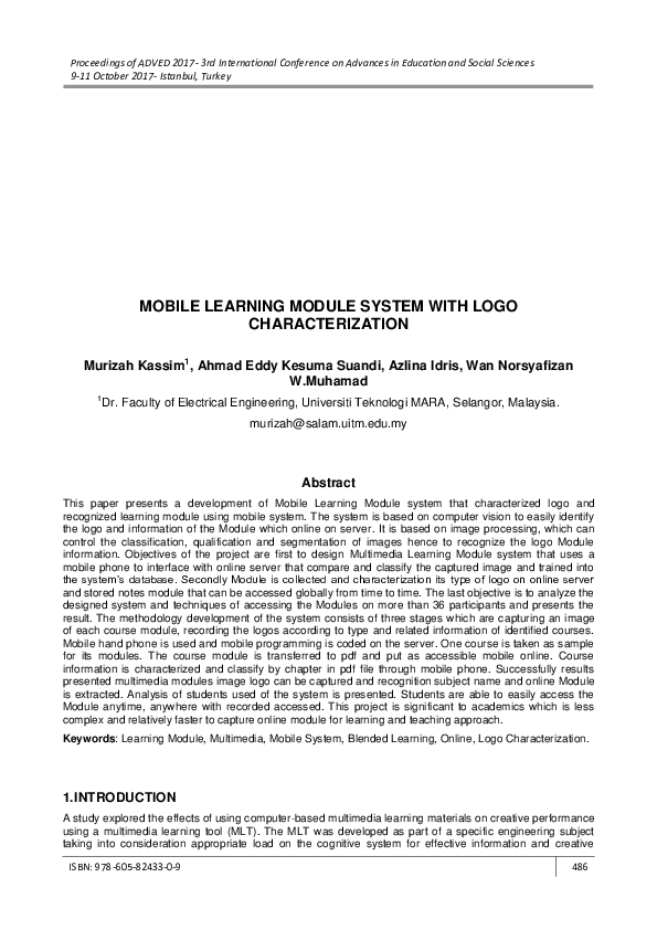 (PDF) Mobile Learning Module System with Logo Characterization