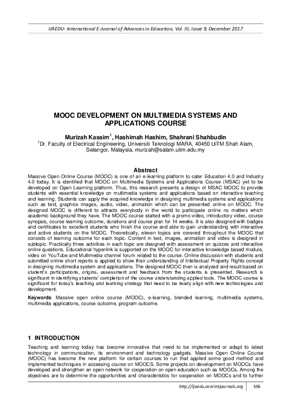 (PDF) Mooc Development on Multimedia Systems and Applications Course