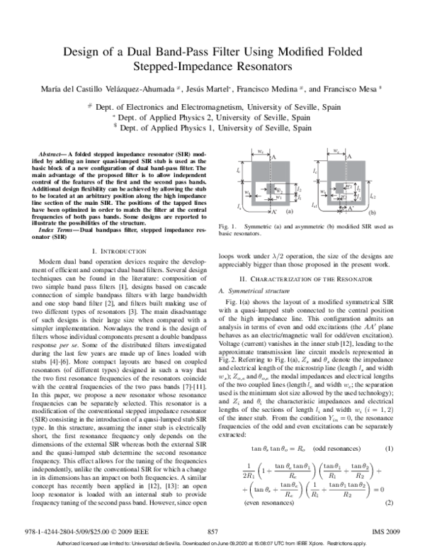 (PDF) Design of a dual band-pass filter using modified folded stepped ...