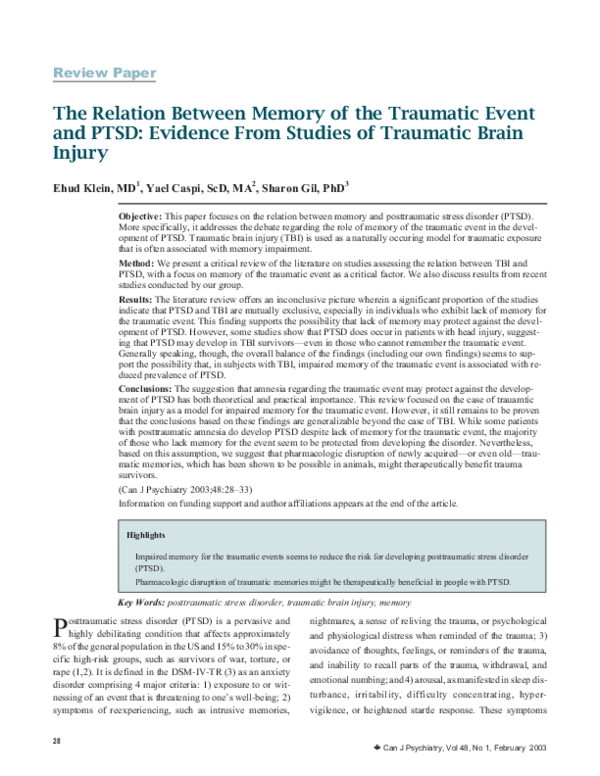 (PDF) The relation between memory of the traumatic event and PTSD ...