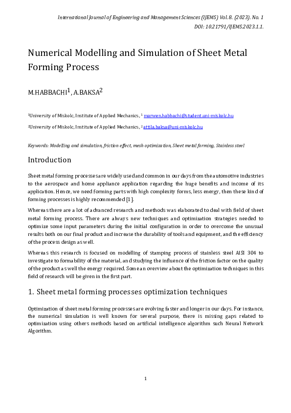 Pdf Numerical Modelling And Simulation Of Sheet Metal Forming Process