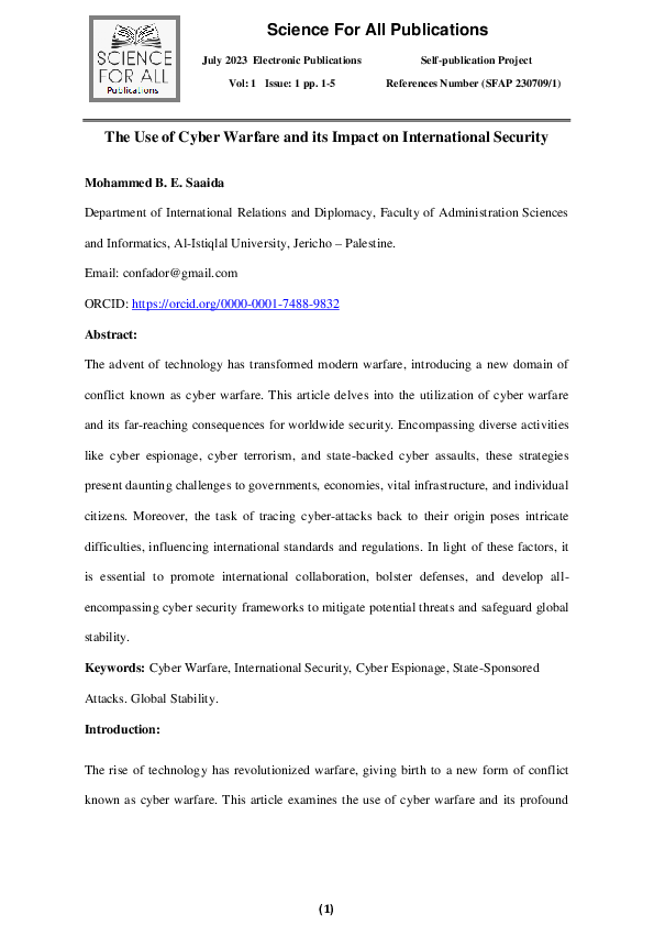 (PDF) The Use of Cyber Warfare and its Impact on International Security