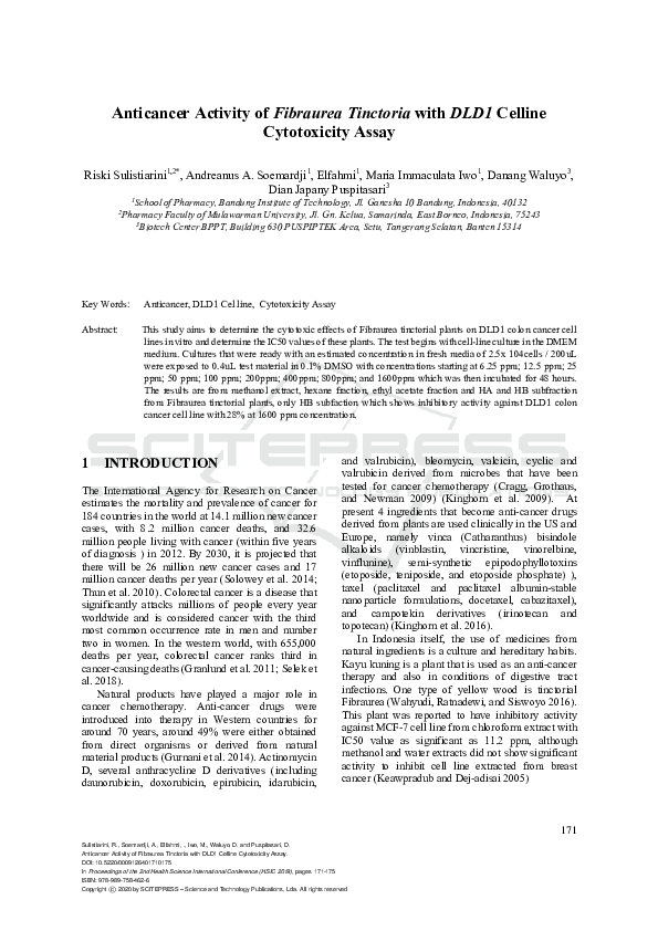 (PDF) Anticancer Activity of Fibraurea Tinctoria with DLD1 Celline Cytotoxicity Assay